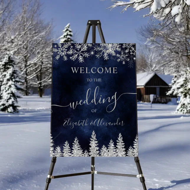Silver snow pine navy Christmas winter wedding Foam Board | Zazzle