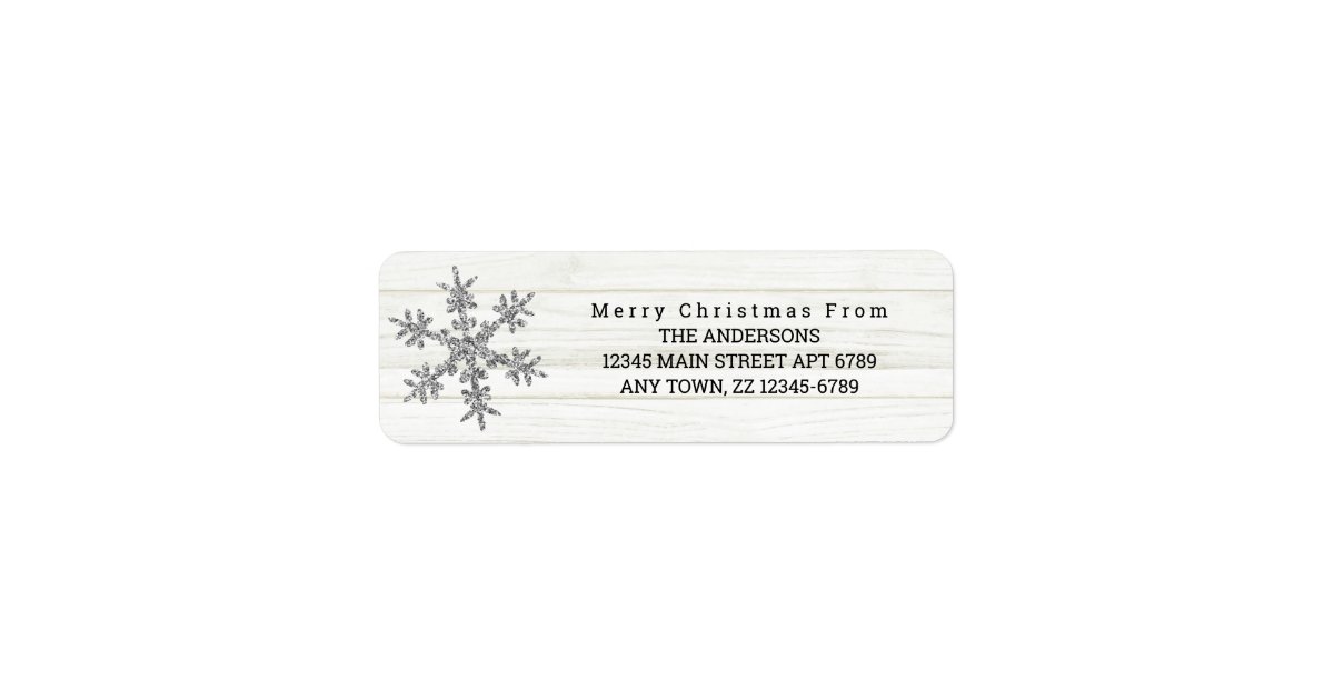 Silver Snowflake Chic Rustic Wood Holiday Label | Zazzle