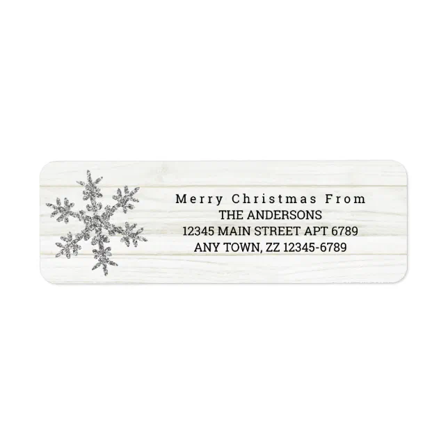 Silver Snowflake Chic Rustic Wood Holiday Label | Zazzle
