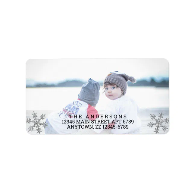 Silver Snowflake Christmas Holiday Chic Photo Label | Zazzle