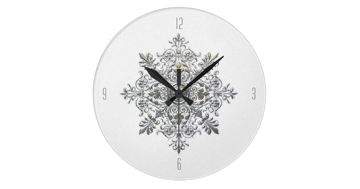 Silver Snowflake Large Clock | Zazzle.com