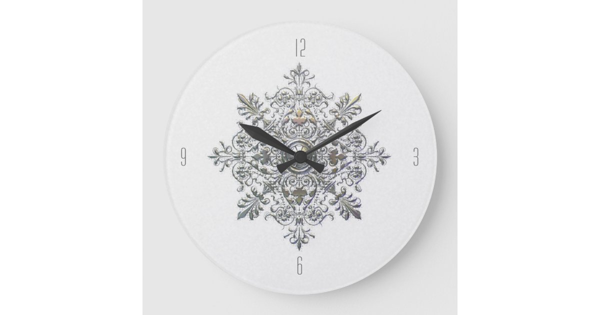 Silver Snowflake Large Clock | Zazzle