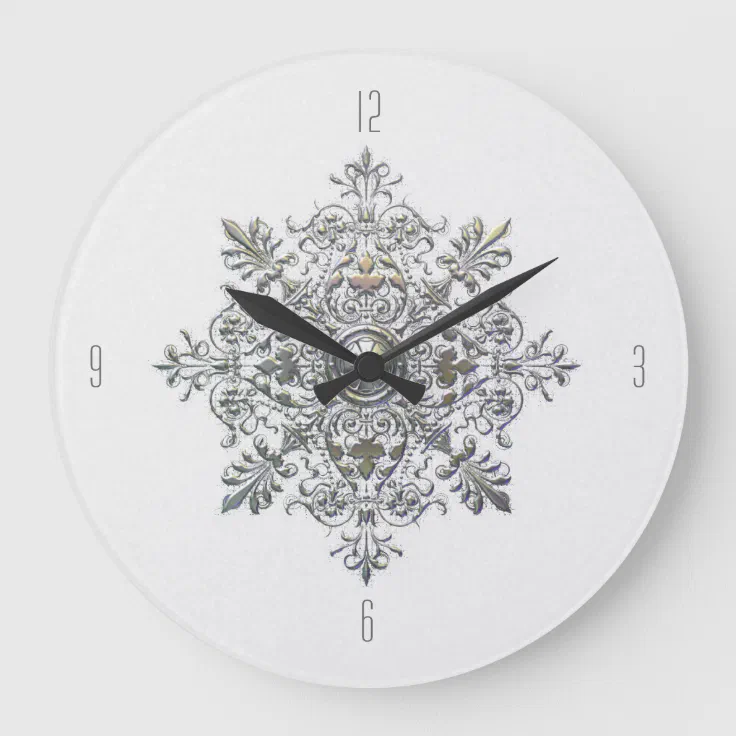 Silver Snowflake Large Clock | Zazzle