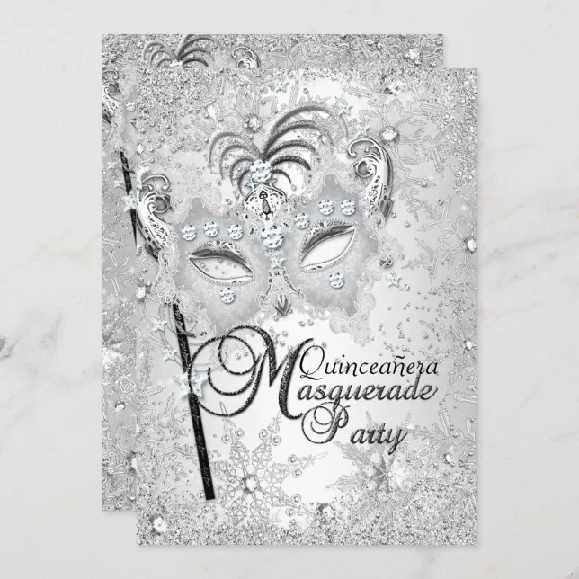 Silver Snowflake Mask Masquerade Quinceanera Invitation | Zazzle