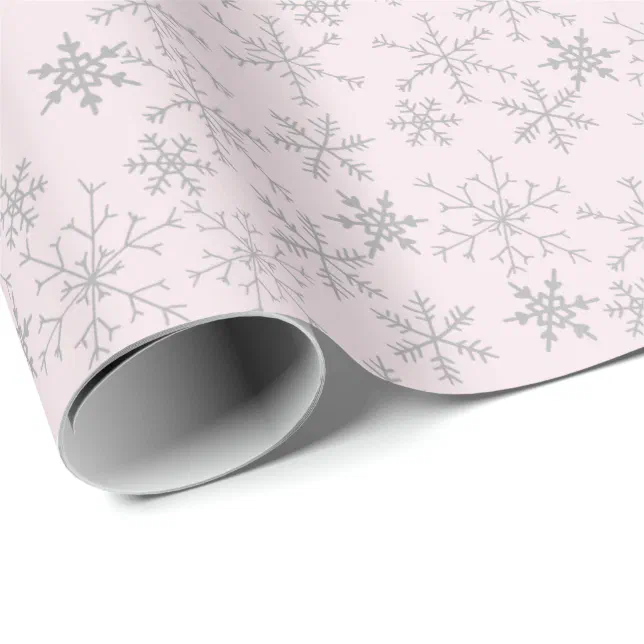 Silver Snowflake Pattern on Pink Christmas Winter Wrapping Paper | Zazzle
