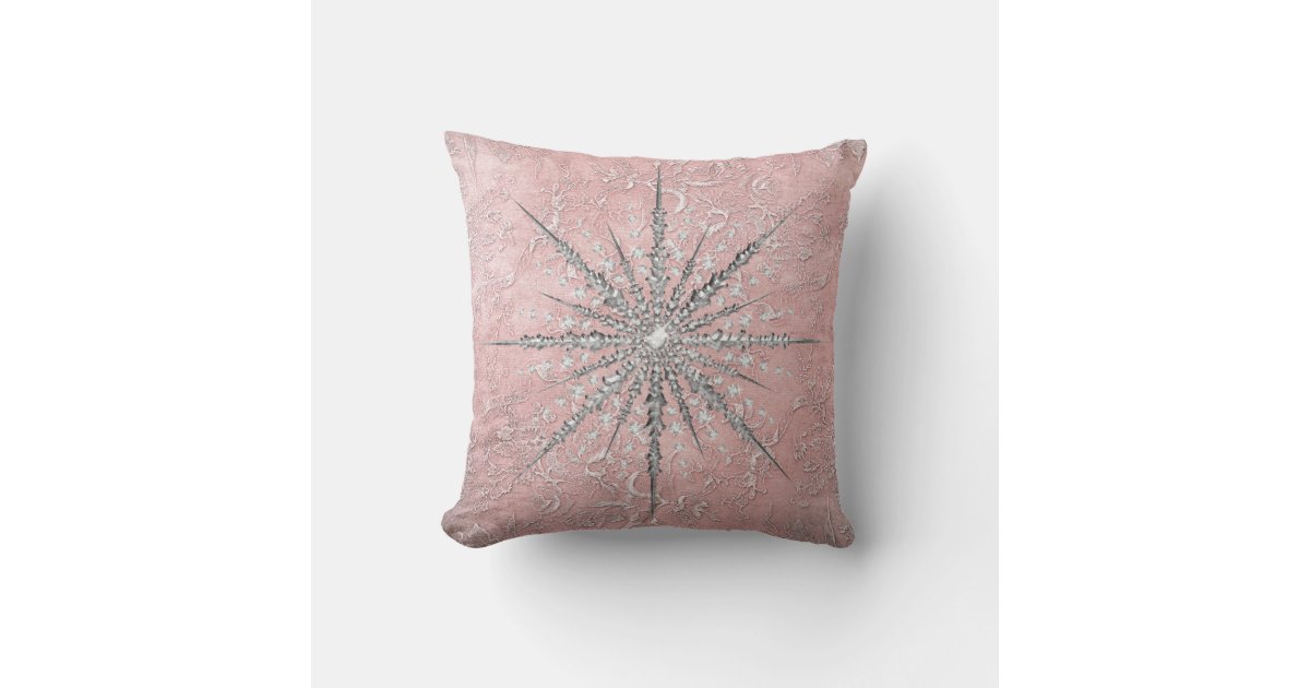 Silver snowflake pink elegant vintage winter throw pillow | Zazzle
