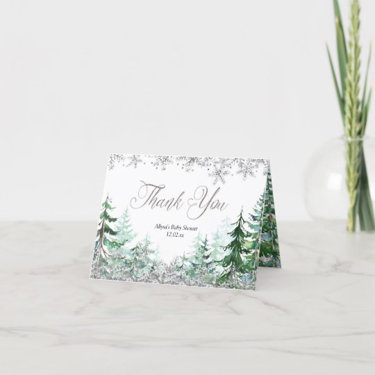 Silver Snowflake Winter Forest Thank You Card | Zazzle.com