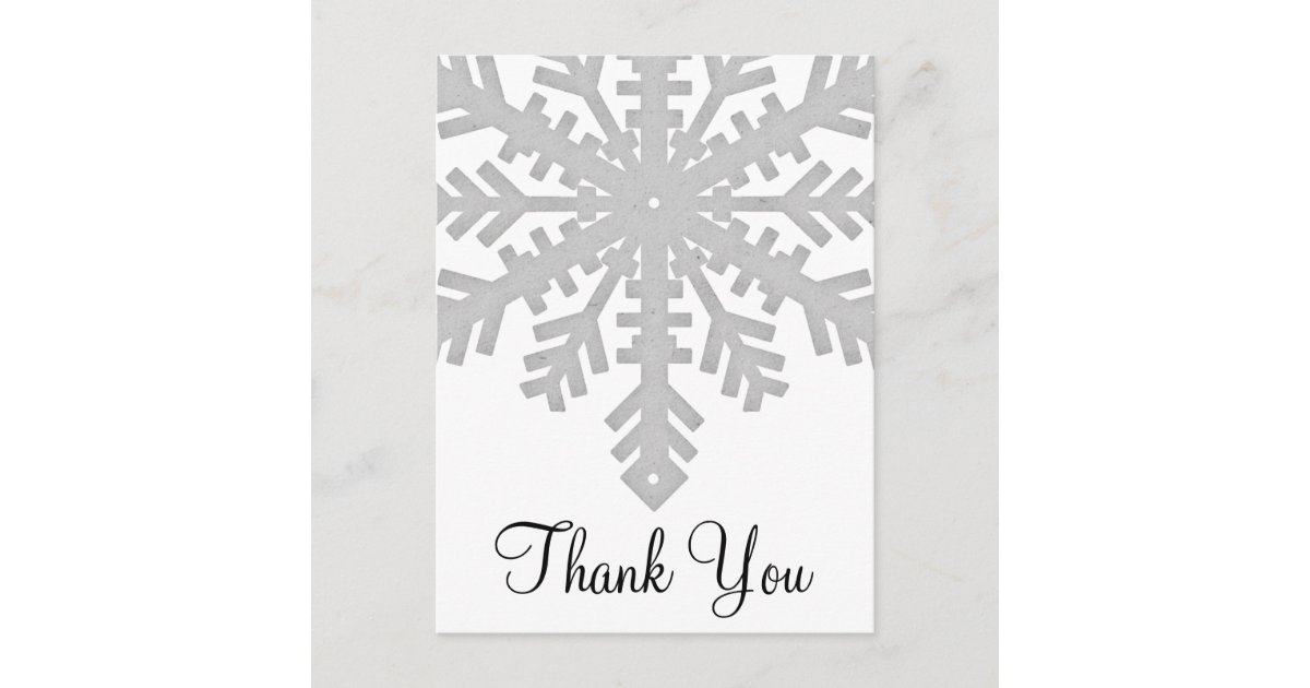 Silver Snowflake Winter Thank You Postcards | Zazzle
