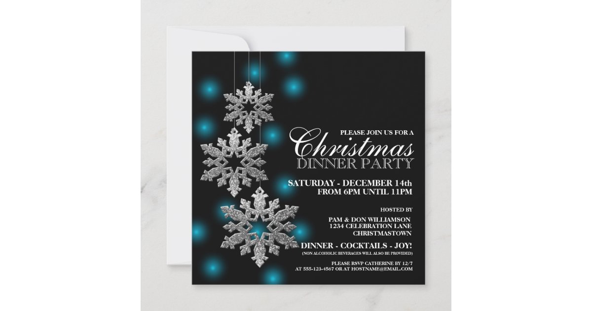 Silver Snowflakes Christmas Party Invitation | Zazzle