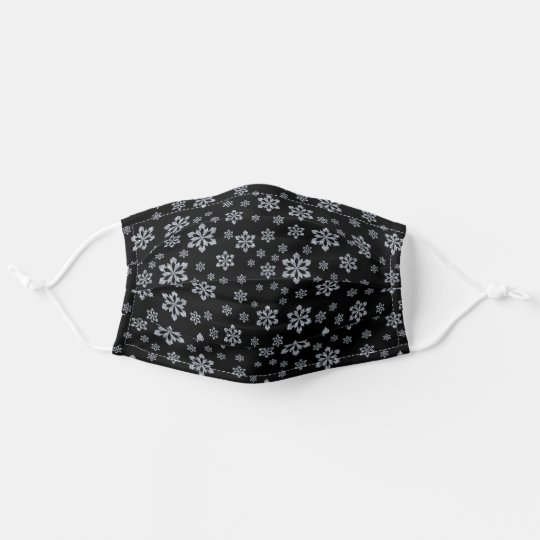 Silver Snowflakes on Black Elegant Pattern Adult Cloth Face Mask ...