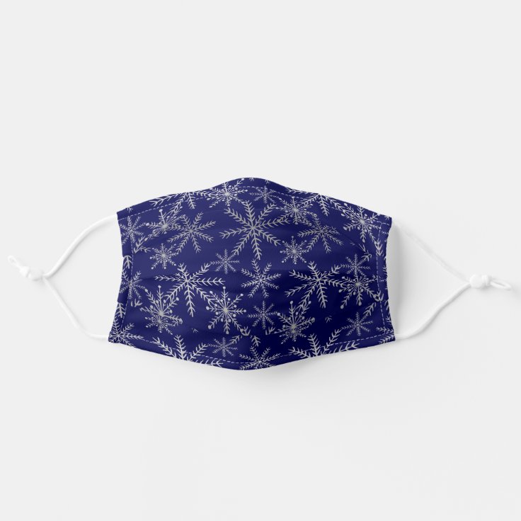 Silver Snowflakes on Dark Blue Pattern Adult Cloth Face Mask | Zazzle