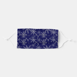 Silver Snowflakes on Dark Blue Pattern Adult Cloth Face Mask | Zazzle