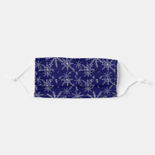 Silver Snowflakes on Dark Blue Pattern Adult Cloth Face Mask | Zazzle