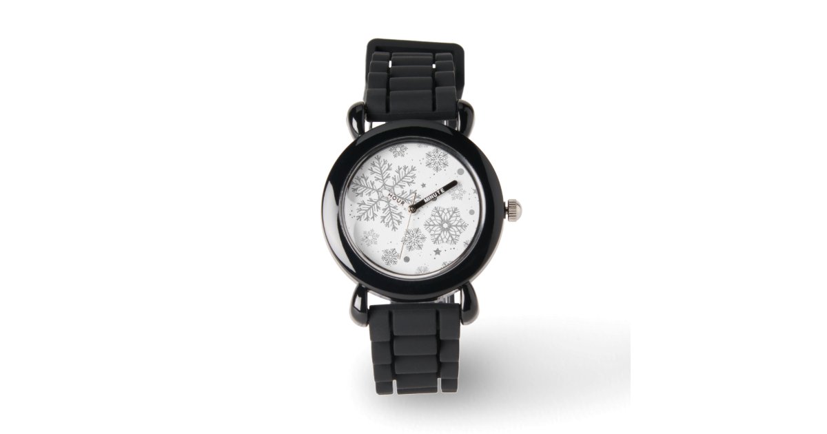 Silver snowflakes on white watch | Zazzle