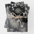 Silver Snowflakes Sparkles And Lights On Black Wrapping Paper Sheets ...