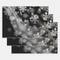 Silver Snowflakes Sparkles And Lights On Black Wrapping Paper Sheets ...