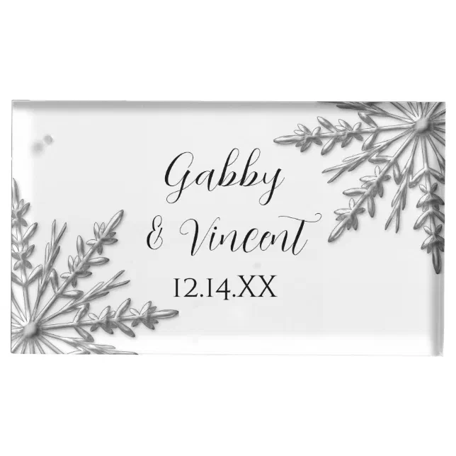 Silver Snowflakes Winter Wedding Table Number Holder | Zazzle