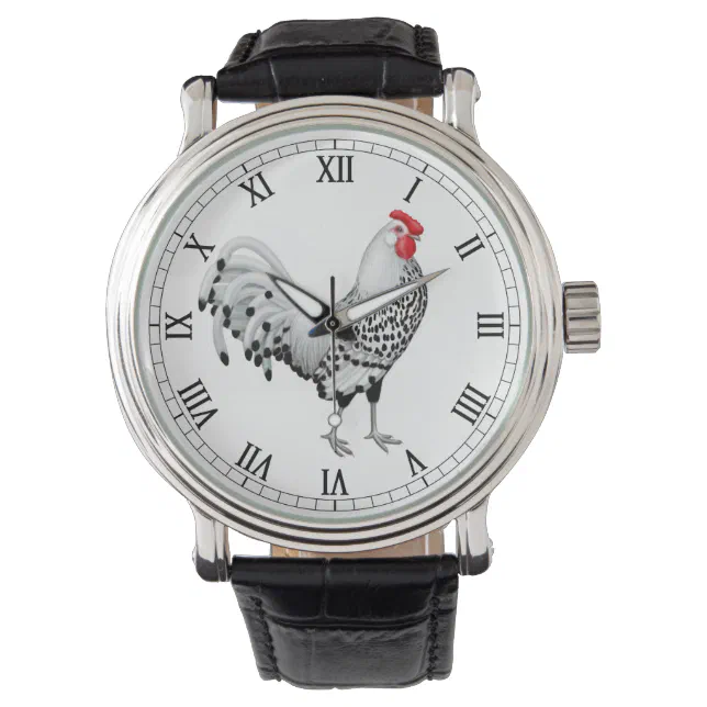 Silver Spangled Hamburg Rooster Watch | Zazzle