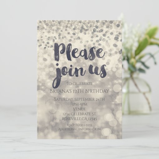 Silver Sparkle Confetti Party Any Event Invitation | Zazzle