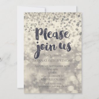 Silver Sparkle Confetti Party Any Event Invitation | Zazzle