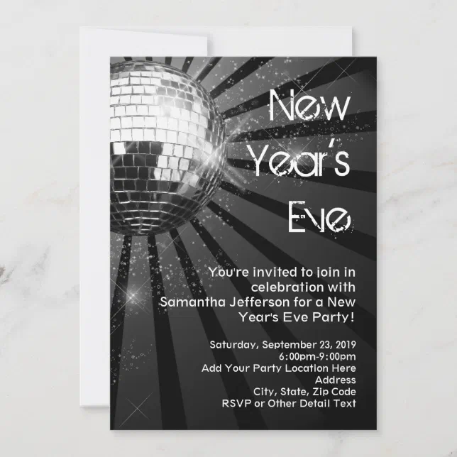 Silver Sparkle Disco Ball New Year's Eve Party Invitation | Zazzle