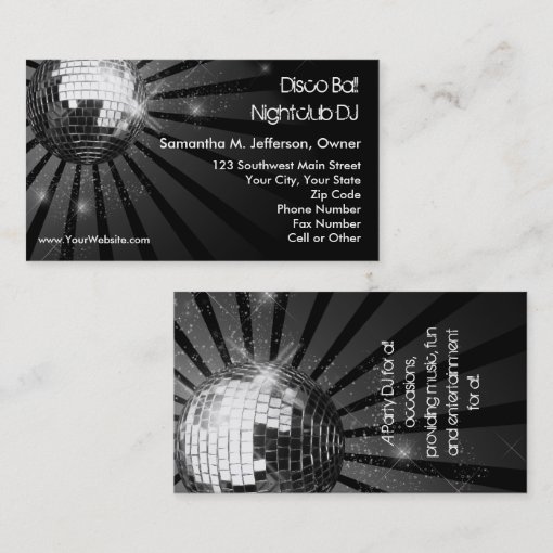 Silver Sparkle Disco Ball Party Business Card | Zazzle