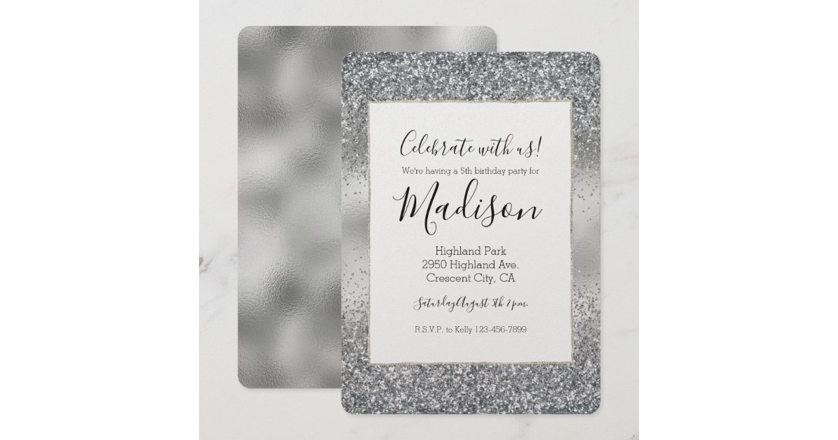 Silver Sparkle Glam Invitation | Zazzle