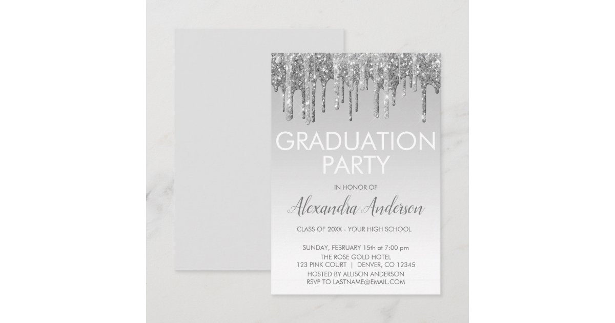Silver Sparkle Glitter Graduation Party Invitation | Zazzle