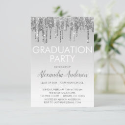 Silver Sparkle Glitter Graduation Party Invitation | Zazzle