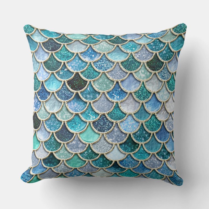 Silver Sparkle Glitter Mermaid Scales Throw Pillow | Zazzle