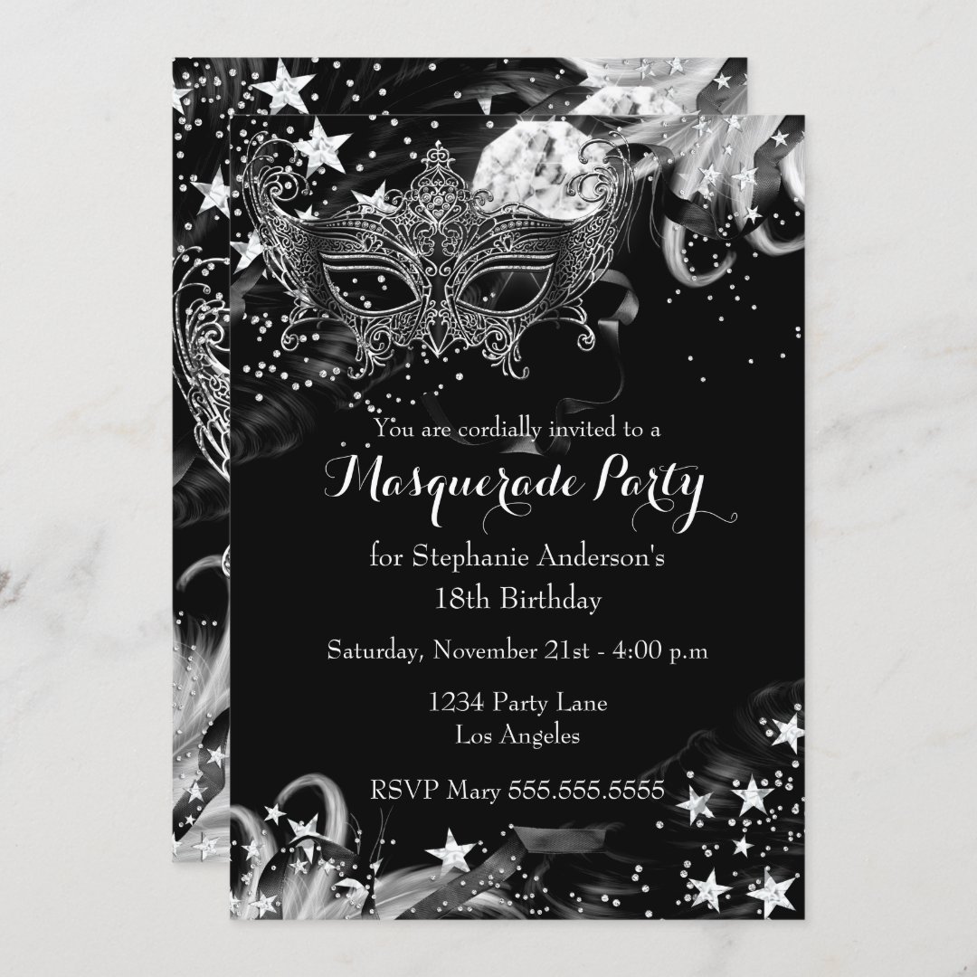 Silver Sparkle Magical Night Masquerade Invitation | Zazzle