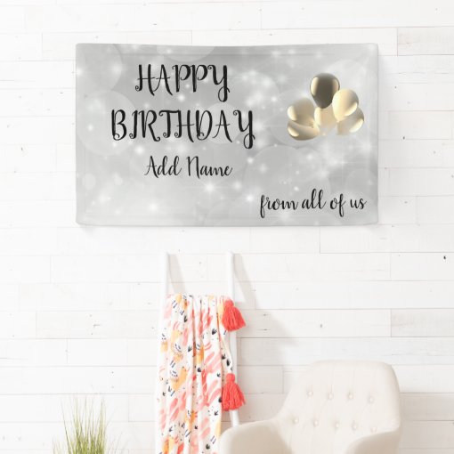 Silver Sparkly design Happy Birthday Banner | Zazzle