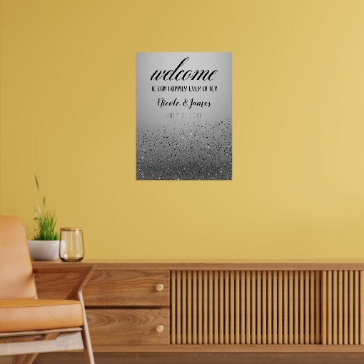 Silver Sparkly Glitter Wedding Welcome Sign | Zazzle