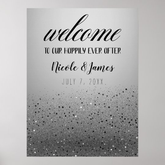 Silver Sparkly Glitter Wedding Welcome Sign | Zazzle.com