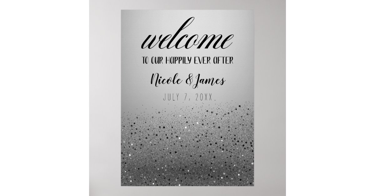 Silver Sparkly Glitter Wedding Welcome Sign | Zazzle