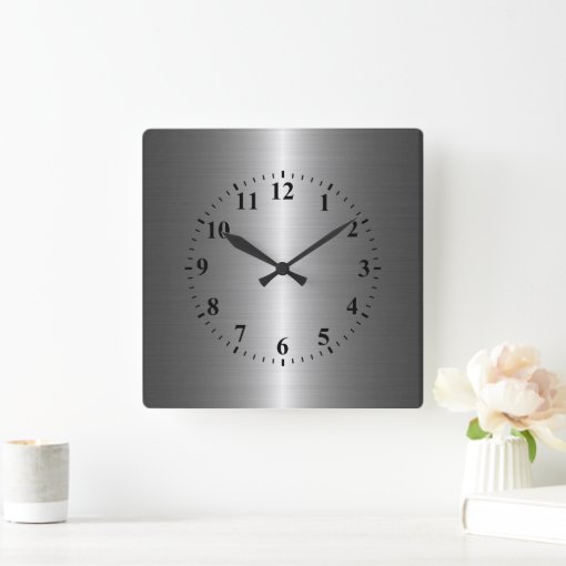 Silver Stainless Steel Metal Square Wall Clock | Zazzle