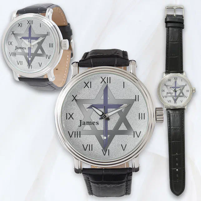 Silver Star of David With Blue Cross Watch | Zazzle