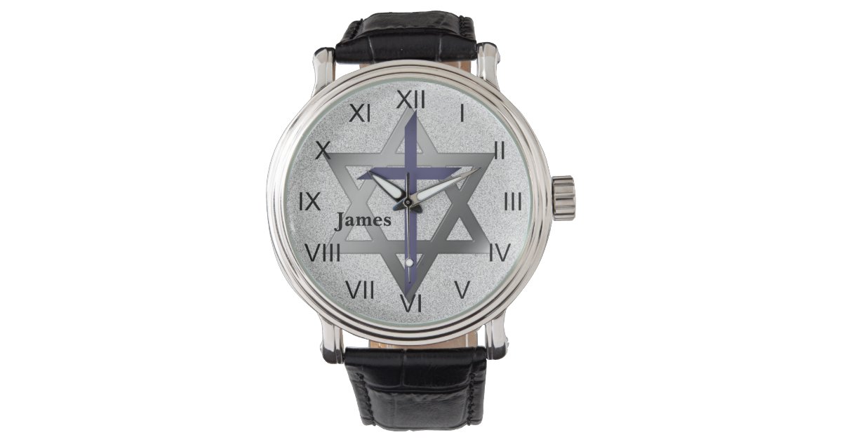 Silver Star of David With Blue Cross Watch | Zazzle