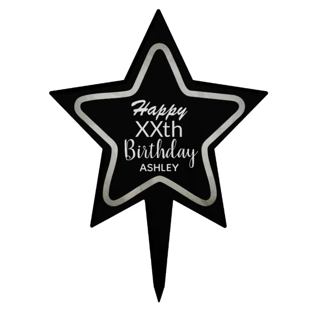Silver Star on Black Elegant Milestone Birthday Cake Topper | Zazzle