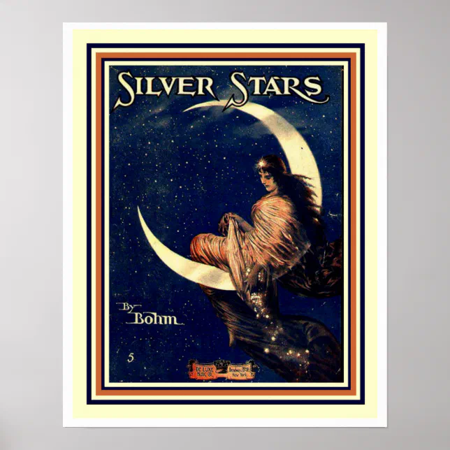 Silver Stars by Bohm Art Nouveau Poster 16 x 20 | Zazzle