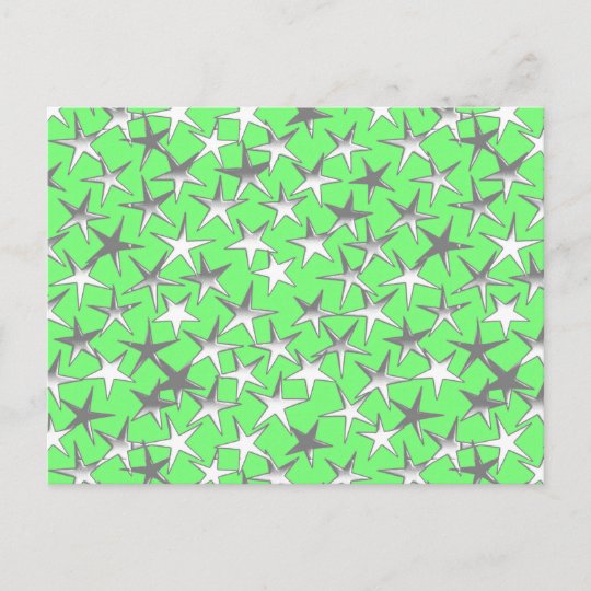 Silver stars, on lime green postcard | Zazzle.com