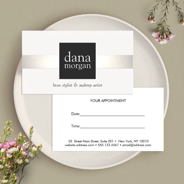 Silver Striped Brow and Makeup Appointment Card | Zazzle