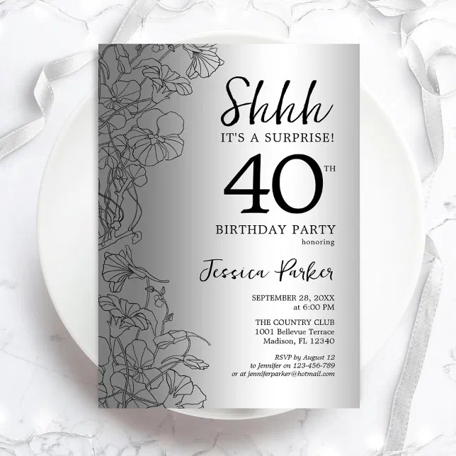 Silver Surprise 40th Birthday Invitation | Zazzle