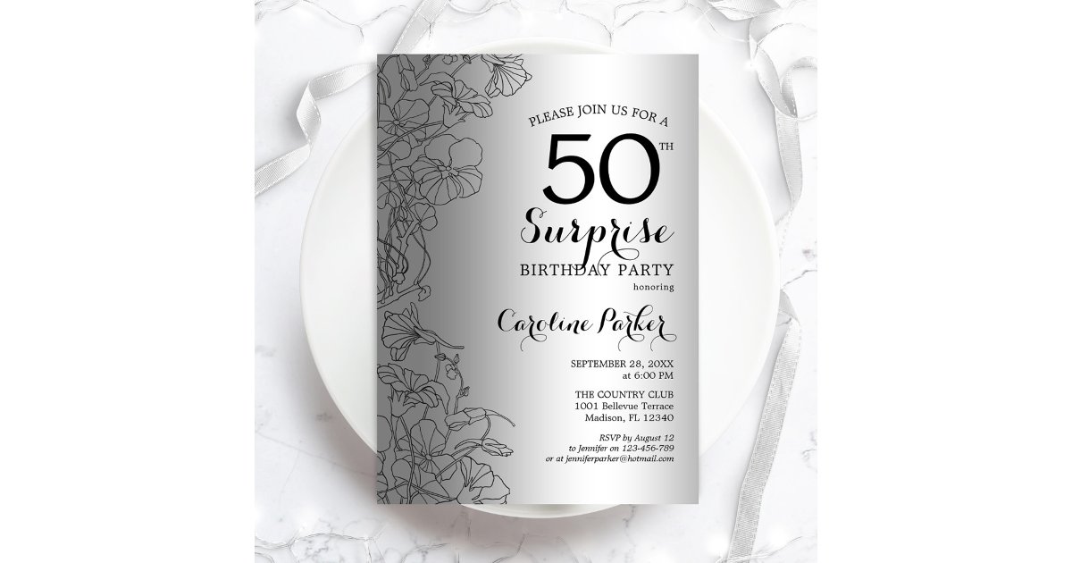 Silver Surprise 50th Birthday Party Invitation | Zazzle