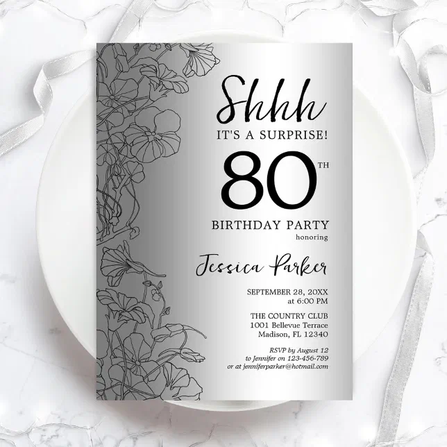 Silver Surprise 80th Birthday Invitation | Zazzle