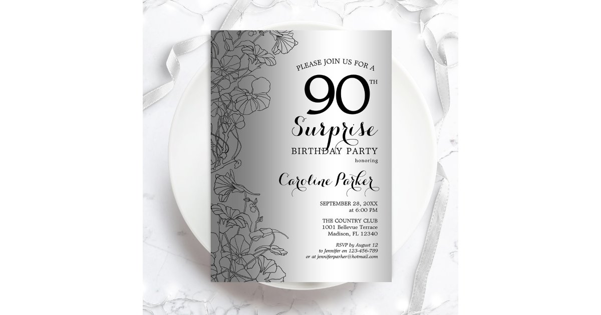Silver Surprise 90th Birthday Party Invitation | Zazzle