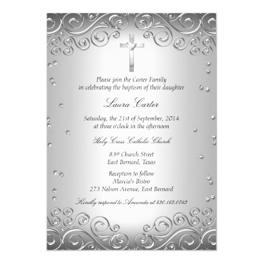 Silver Swirl & Cross Baptism/Christening Invitation | Zazzle.com