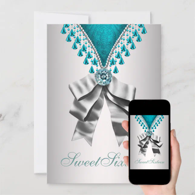 Silver Teal Blue Sweet Sixteen Birthday Party Invi Invitation | Zazzle