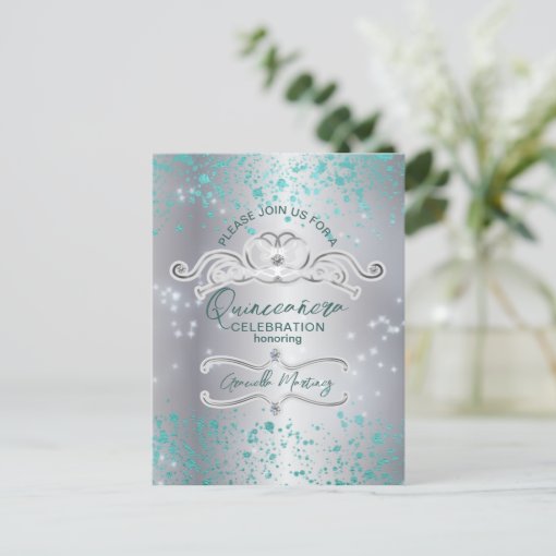 Silver Teal Jeweled Tiara Quinceañera Postcard | Zazzle