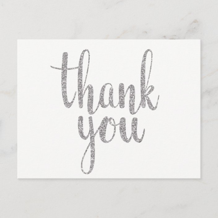 Silver thank you postcards, glitter postcard | Zazzle.com
